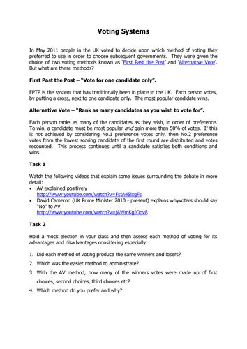 Voting Systems Teaching Resources