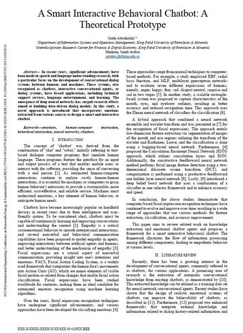 Pdf A Smart Interactive Behavioral Chatbot A Theoretical Prototype