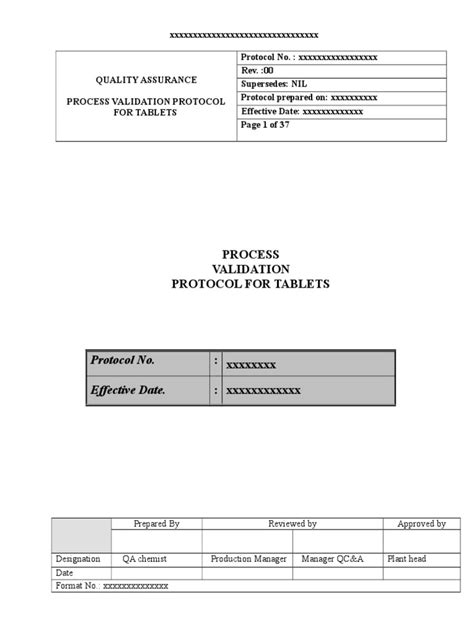 Process Validation Protocol For Tablet Manufacturing Pdf Tablet