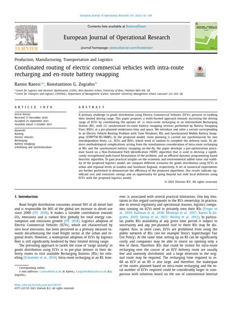coordinated routing of electric commercial vehicles with intra route