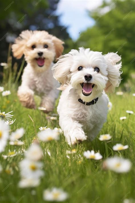 Premium Ai Image A Female Maltese Dog Amp A Male Cockapoo Playing In