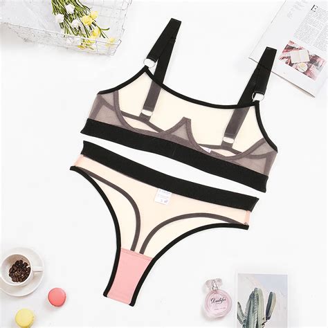 Muziskat 2024 Summer Bra Two Piece Set Sheer Mesh Splicing Lingerie