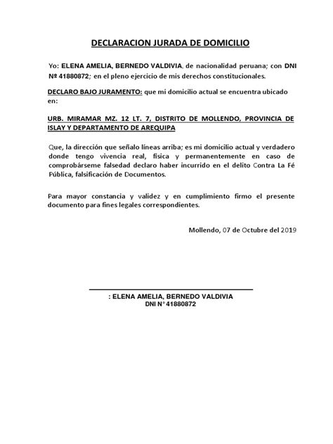 Declaracion Jurada Domicilio Pdf