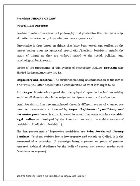 Positivist Theory Of Law Jurisprudence Pdf Jurisprudence Positivism