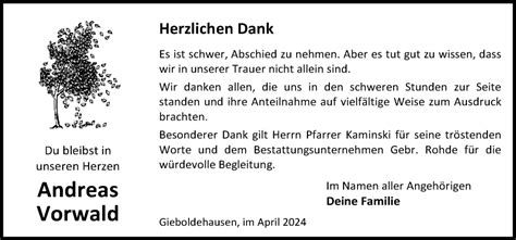 Traueranzeigen Von Andreas Vorwald Trauer Anzeigen De