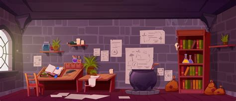 Magic Wizard Lab Background Witch Room Interior Vector Image