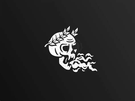 Skull With Laurel Wreath Breathing Fire Logo Branition
