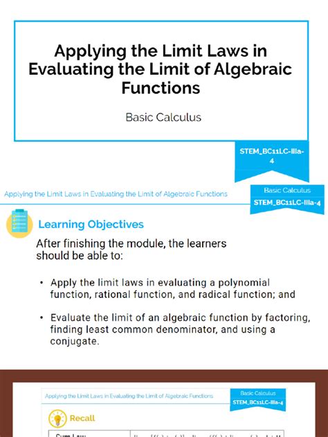 lesson 4 applying the limit laws in evaluating the limit of algebraic