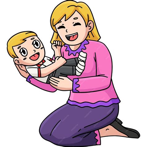 침례 어머니 와 아기 만화 컬러 클리파트 프리미엄 벡터