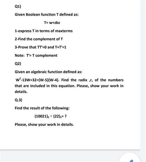 Solved Q1 Given Boolean Function T Defined As T Wzbz
