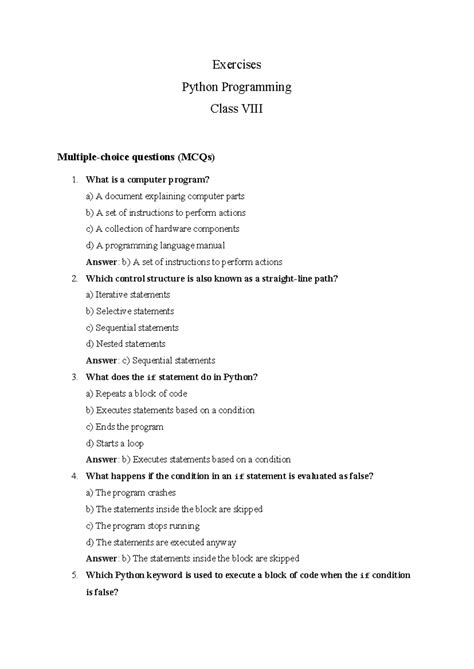 Python Programming Class Mcqs And Concepts Review Studocu
