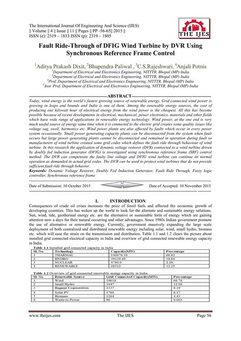 Fault Ride Through Of Dfig Wind Turbine By Dvr Using Synchronous Reference Frame Control Pdf
