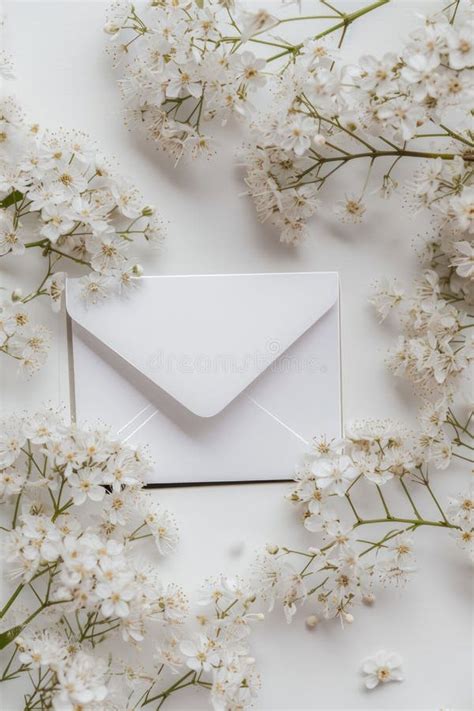 a white card envelope is placed inside a floral frame stock