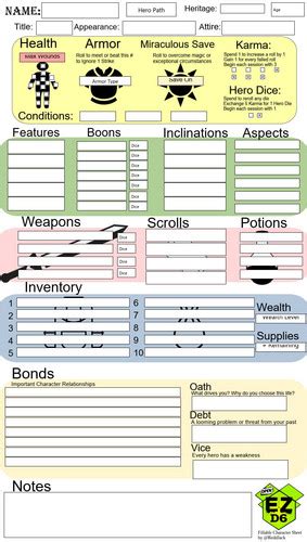 Ezd6 Fillable Pdf Character Sheet By Redd Jack