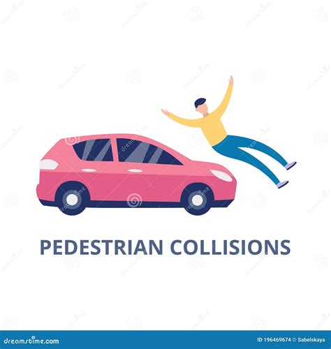 Road Car Accident With Pedestrian Collision Flat Vector Illustration Isolated Stock Vector