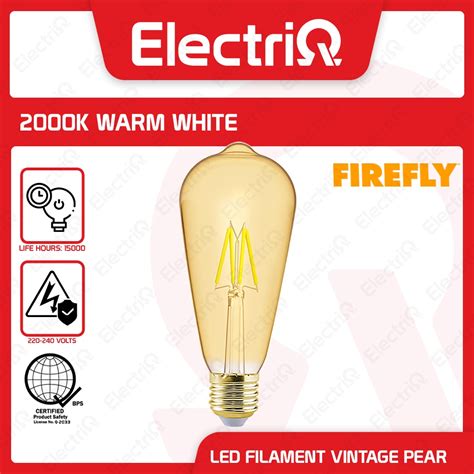 Electriq L Firefly Led Filament Vintage Pear 5w 220 240v Warm White Ebst805ww Shopee