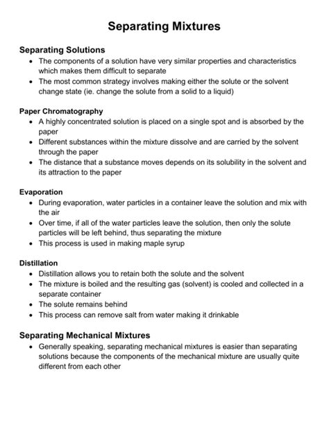 Separating Mixtures Techniques And Flowchart Worksheet