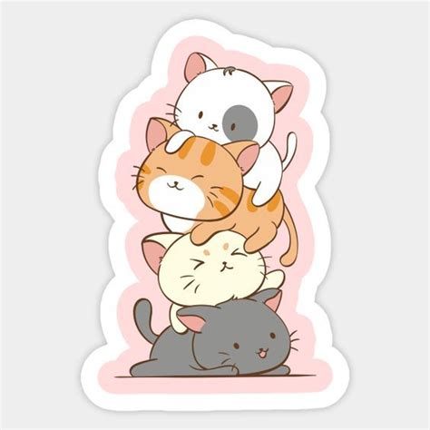 Meowtain Kawaii Cute Cat Stack Sticker Kawaii Cats In 2025 Preppy