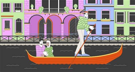 Premium Vector Gondola Ride In Grand Canal Venice Cartoon Flat