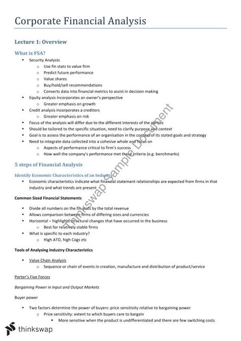 Corporate Financial Analysis Notes 25410 Corporate Financial