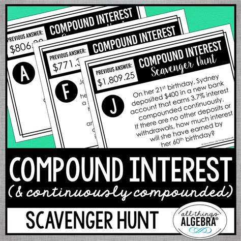 Compound And Continuous Compound Interest Scavenger Hunt All Things Algebra®