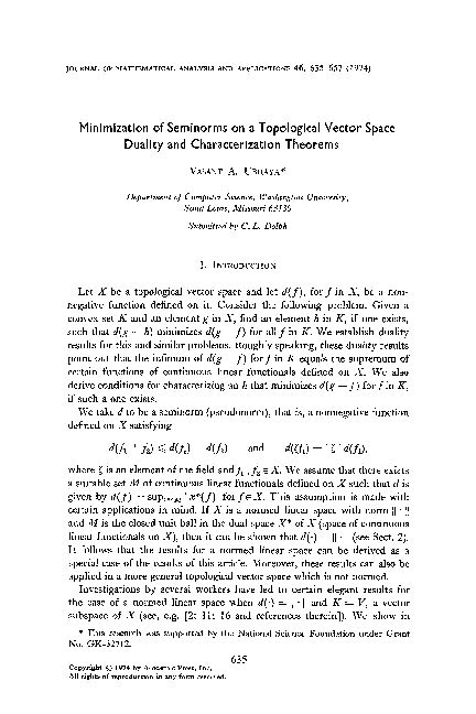 Pdf Minimization Of Seminorms On A Topological Vector Space Duality