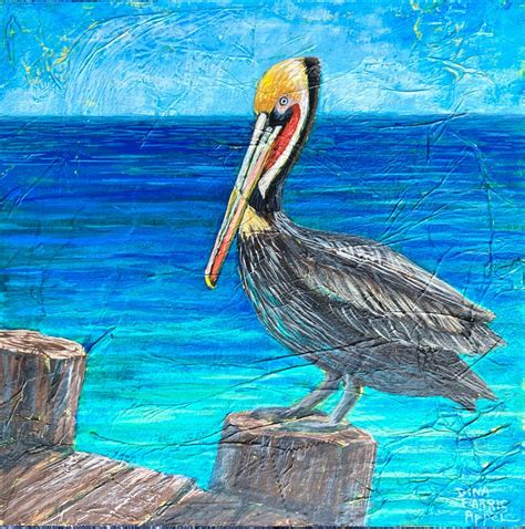 Pelican Painting Original Wildlife Art On Wood Panel Etsy