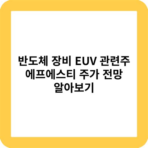 반도체 장비 Euv 관련주 에프에스티 주가 전망 알아보기