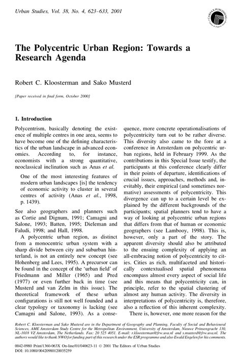 Pdf The Polycentric Urban Region Towards A Research Agenda