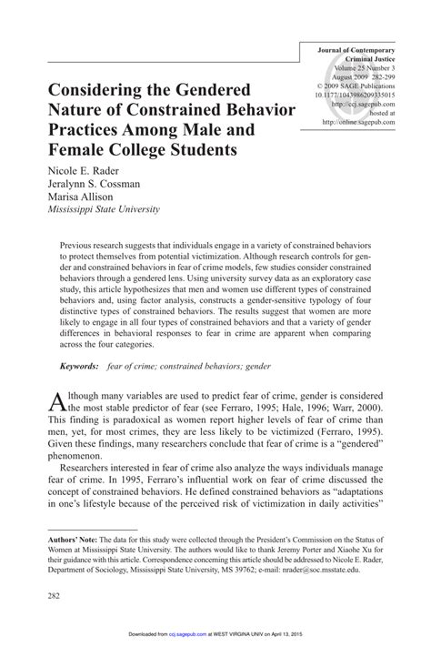 Pdf Considering The Gendered Nature Of Constrained Behavior Practices