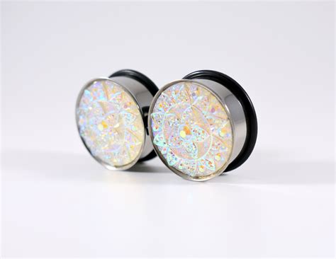 Gauges Plug Earrings White Mandala Flower 34 In 78 In 1 In Etsy