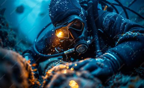 Navy Seal Frogman With Complete Diving Gear And Weapons In The Water