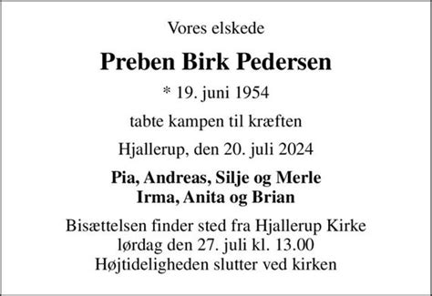 Preben Birk Pedersen Dødsannoncer I Danmark