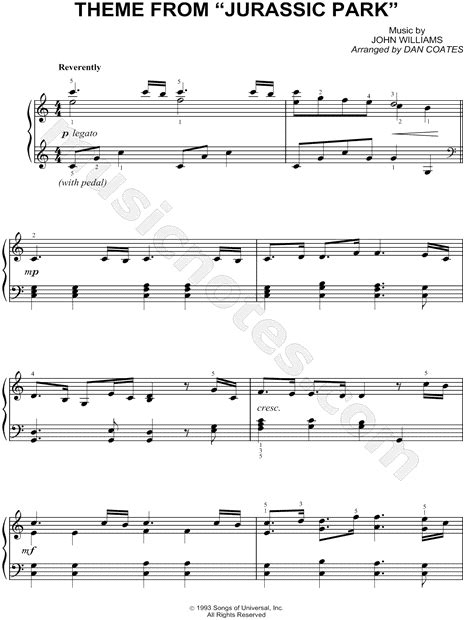 Theme From Jurassic Park Violin Sheet Music