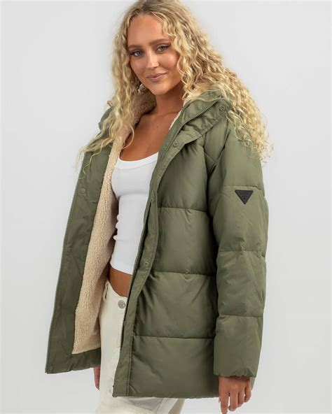 Roxy Ocean Ways Hooded Jacket In Deep Lichen Green Fast Shipping