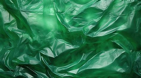 Crumpled Polyethylene Texture Recycled Plastic Green Bag Background