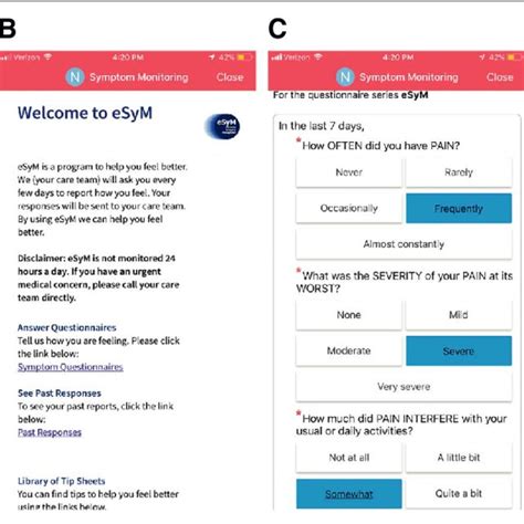 Patient Facing Esym Tools Four Views Of The Smartphone Version Of