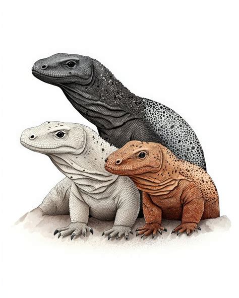 A Detailed Illustration Of Three Distinct Lizard Species Showcasing