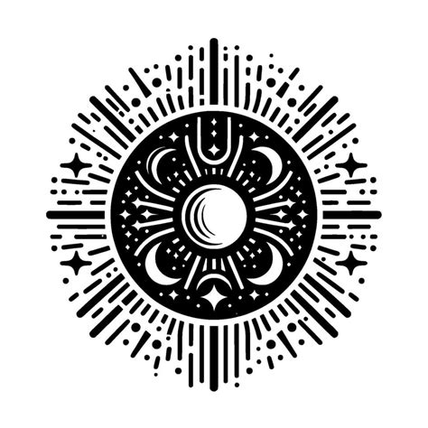 Black And White Celestial Sunburst Sun Moon Phases And Stars
