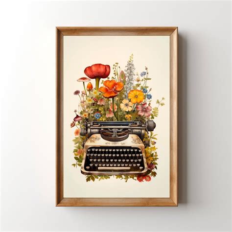 Modroom Vintage Typewriter Print Floral Typewriter Wall Art Old