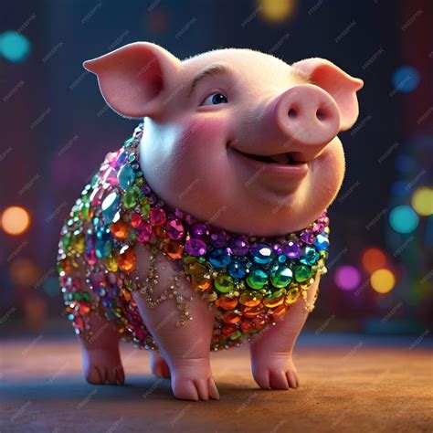 A Pixar Inspired Pig Character Radiating Charm And Elegance Premium