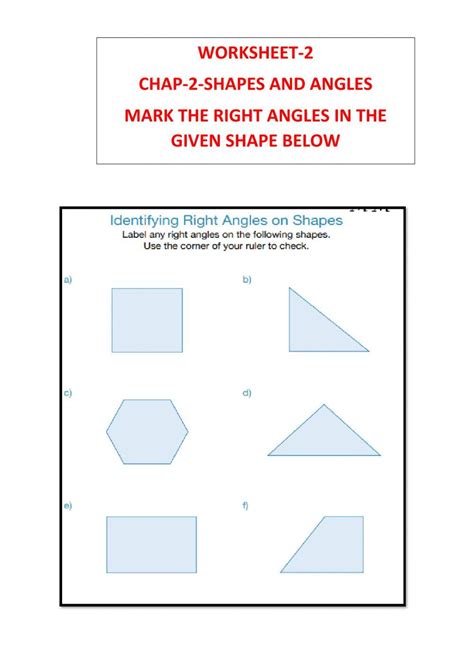 Right Angle Shapes Worksheet