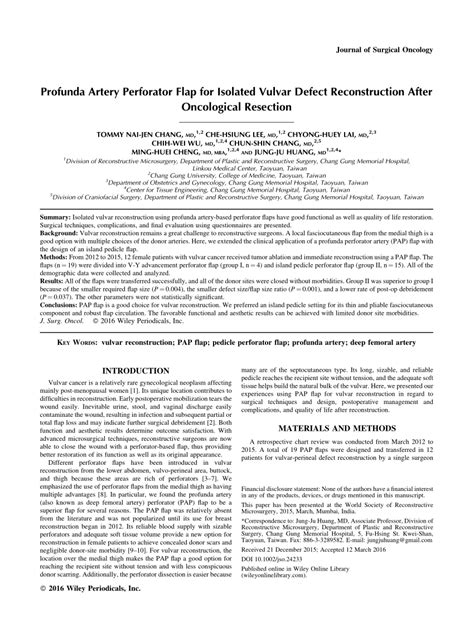 Pdf Profunda Artery Perforator Flap For Isolated Vulvar Defect