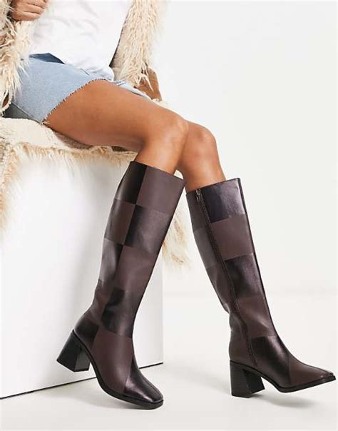 Monki Vegan Knee High Boot In Brown Checkerboard Print Asos