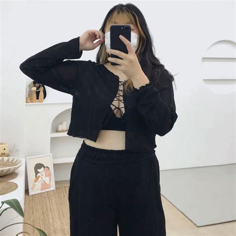 ~3xl섹시글램통통녀추천빅사이즈 아일렛 크로스 활용도 굿 레이스 업 가디건 에이블리