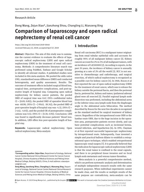 Pdf Comparison Of Laparoscopy And Open Radical Nephrectomy Of Renal