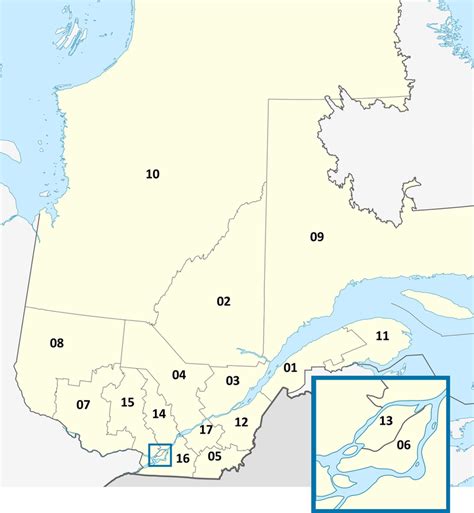 Map Of Quebec Divided According To The Official Administrative Regions