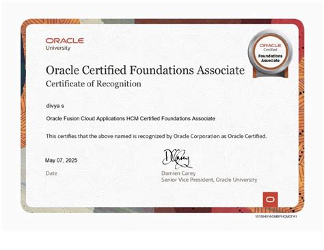 Oracle Oraclecertified Cloud Hcm Professionaldevelopment Divya S