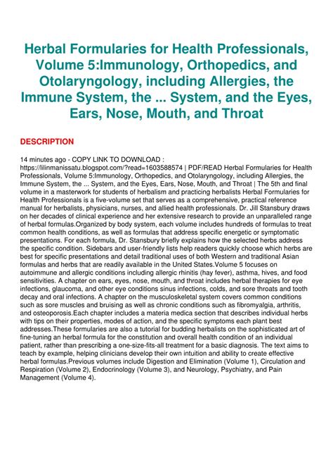 Ppt Pdf Herbal Formularies For Health Professionals Volume 5 Immunology Orthopedi