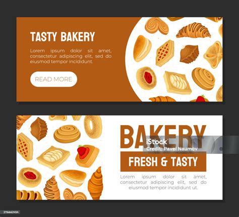 Baked Product Banner Design With Sweet Bun And Pastry Vector Template